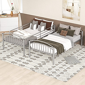 Twin Over Twin Metal Bunk Beds, Convertible Bunk Bed Divided into Two Beds for Kids Boys Girls Teens, Silver