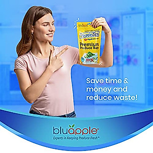 Bluapple VeggieZips Premium Produce Storage Bags - 10 Produce Food Saver Bags + 10 HydroLiners to Keep Produce Fresh Longer - Washable & Reusable Bags for Humidity Control for Fruits and Vegetables