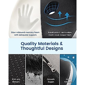 Multifunction Seat Cushion with Removable Insert for Long Sitting, Ergonomic Office Chair Cushion for Hemorrhoid, Sciatica, Tailbone Pain Relief, Non-Slip Memory Foam Butt Pillow for Office, Home, Car