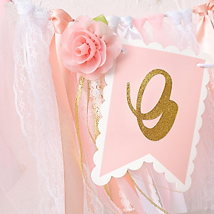 Rpvod Pink Floral 1st Birthday High Chair Banner - Lightweight, Hand Wash Only, 10 x 80 inches, Best Birthday Gift for Girls/Women/Babies