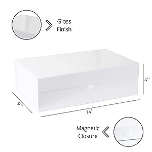 Purple Q Crafts White  Hard Gift Box With Magnetic Closure Lid 14x9x4 Rectangle Favor Boxes With White Glossy Finish (1 Box)