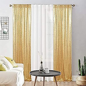 Juya Delight Gold Sequin Photography Backdrop Curtain for Wedding Party Decoration Festival Ceremony Video,2ft x 8ft x 2Pcs Gold
