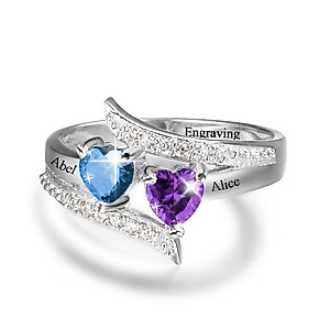 Lam Hub Fong Personalized Mothers Day Gifts Birthstone Rings for Women Mother Daughter Promise Rings for Her Custom Engagement Name Rings for Her Girlfriend Wife (2 Birthstones-1, 5)