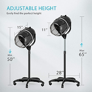VIVOHOME 1300W Professional Height Adjustable Stand Up Bonnet Hair Dryer Hooded Floor Stand Rolling Base with Wheels for Salon Equipment Beauty Spa Home