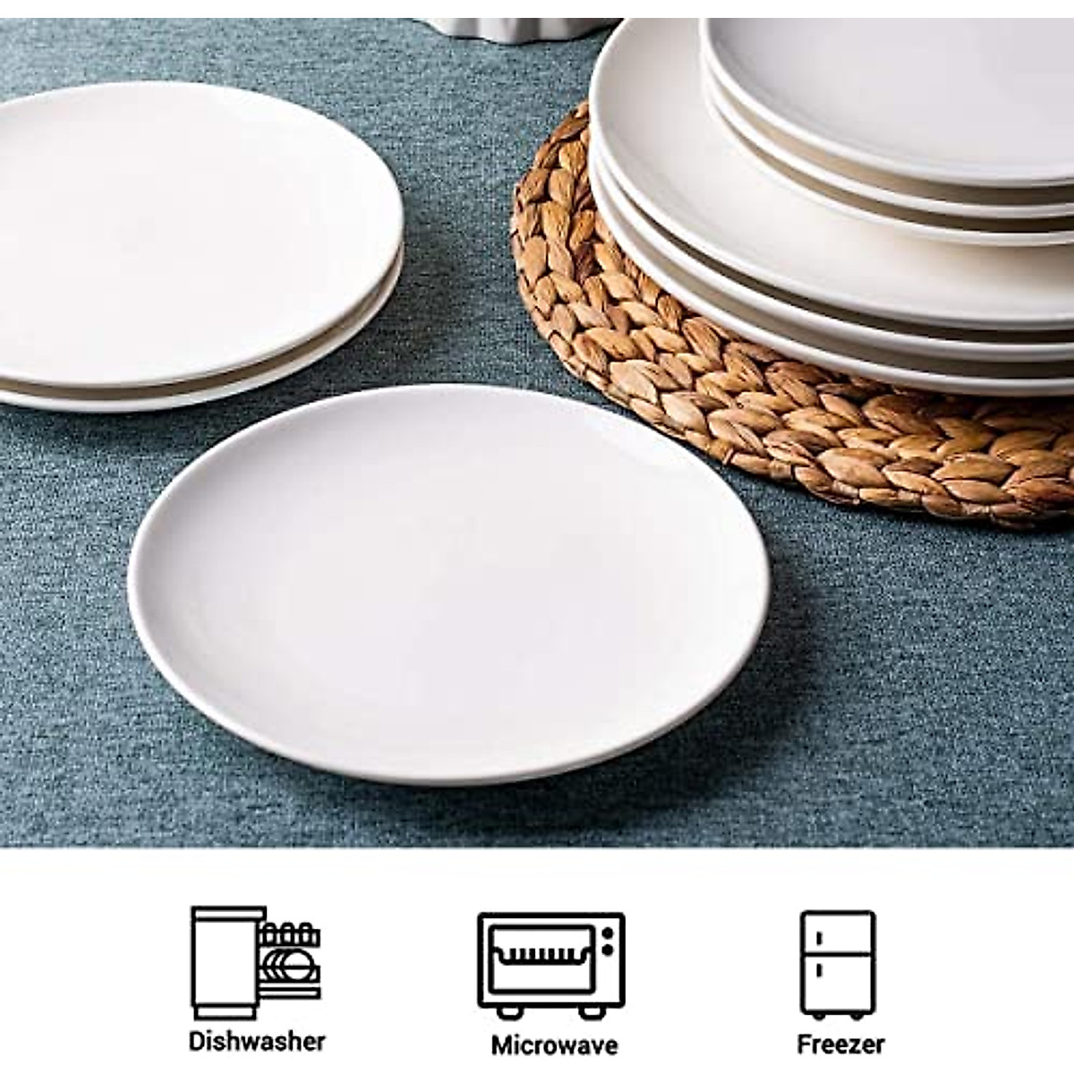 DELLING Ceramic Appetizer Plates, 7 Inch White Dessert Plates/Salad Plate, Small Dinner Plates for Snacks, Side Dishes, Round Serving Plates Set of 6, Microwave & Dishwasher Safe