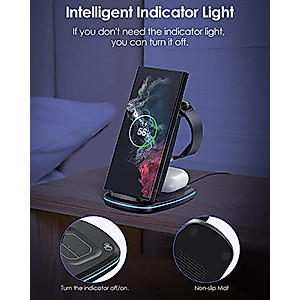Wireless Charger 3 in 1, Foldable Fast Charging Station Compatible with Samsung Galaxy Watch 5 Pro/5/4/3/Active, S23 S23+ S22 S22+ S21 S20 Ultra FE/Note 20 10 9/ Z Flip Fold 4 3 2, Buds/2/Pro/Live