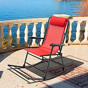 Tangkula Outdoor Folding Rocking Chair, No Assembly Required, Foldable Rocker Recliner with Headrest, Portable Lounge Chair for Camping, Patio, Lawn, Garden, Yard or Balcony