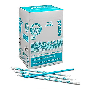 phade Eco-Friendly Sustainable Marine Biodegradable Compostable 7.75" Jumbo Straws, Individually Wrapped, 1 Pack - 375 Count