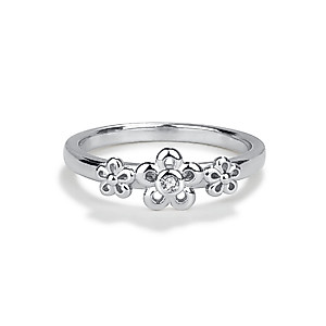 Sterling Silver Baby Ring with Daisies and April Simulated Birthstone (Size 2)