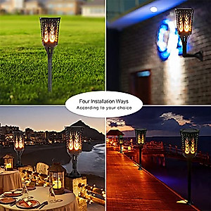 96LED 4 Ways LED Solar Flame Lamp Outdoor Waterproof Landscape Lawn Lamp Dancing Flicker Lights for Home Garden Decor Four Installation Modes