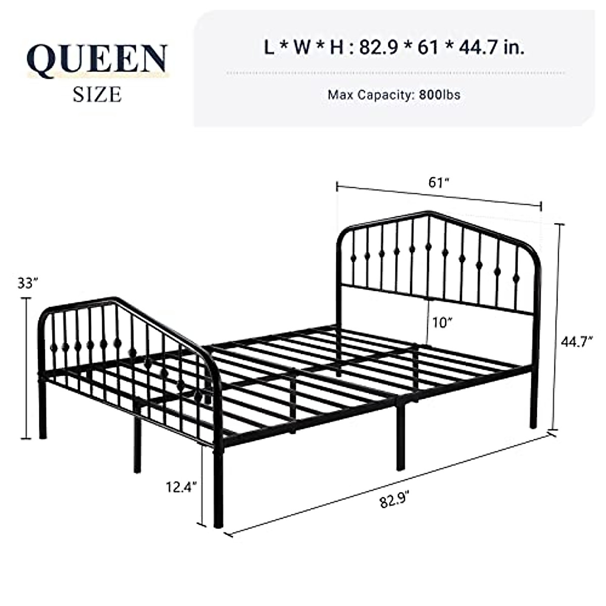 Allewie Queen Size Platform Metal Bed Frame with Chic Headboard and Footboard, Modern Design with Storage Space, Easy Assembly, Black