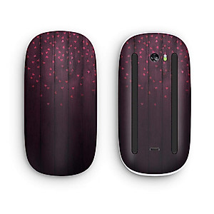 Design Skinz Falling Micro Hearts Over Burgundy Planks of Wood 2 Vinyl Decal Compatible with The Apple Magic Mouse 2 (Wireless, Rechargable) with Multi-Touch Surface