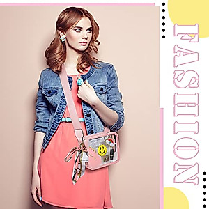 Chenille Patch Preppy PVC Clear Crossbody Bag Stadium Approved Small Transparent Preppy Makeup Bag Waterproof Clear Purse Square Zipper Clear Pouch for Women Girls Beach Travel (Pink)