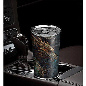 64HYDRO 20oz Steampunk Mechanical Engineer Clockwork Dragon Tumbler, Gaming, Gamer Gifts for Dragon Lovers, Stainless Steel Double Wall Vacuum Insulated Coffee Mug, Travel Cup with Lid