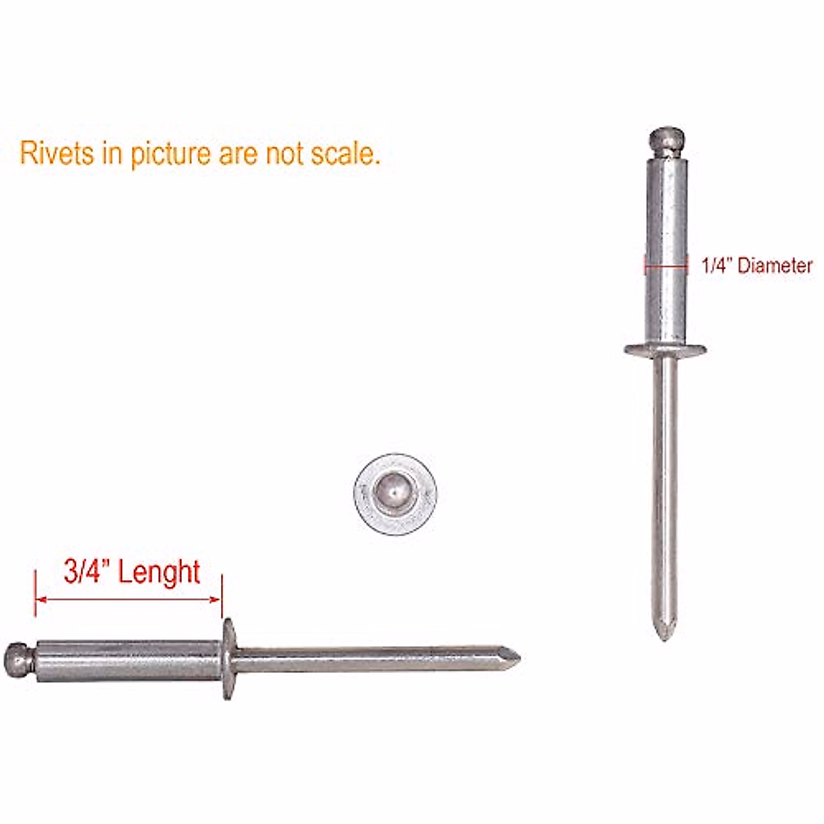 Persberg #812 Blind Aluminum Long Rivets, (100pcs), 1/4" x 3/4" Inch, Choose Size, Grip Range (.626-.750)", Blind Rivet (120-49)