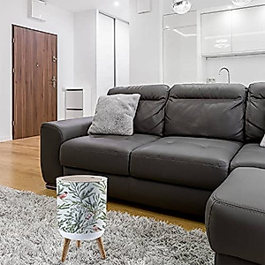 Small Trash Can with Lid Watercolor Seamless with Winter Leaves Branches Berries Bullfinch Bird 7 Liter Round Garbage Can Elasticity Press Cover Lid Wastebasket for Kitchen Bathroom Office 1.8 Gallon