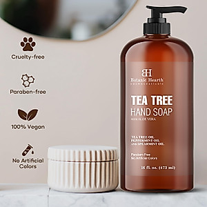 Botanic Hearth Tea Tree Liquid Hand Soap - Sulfate Free Formula - Multi Purpose Hand Wash with Aloe Vera and Premium Grade Tea Tree Oil, Pump Dispenser - 16 fl oz