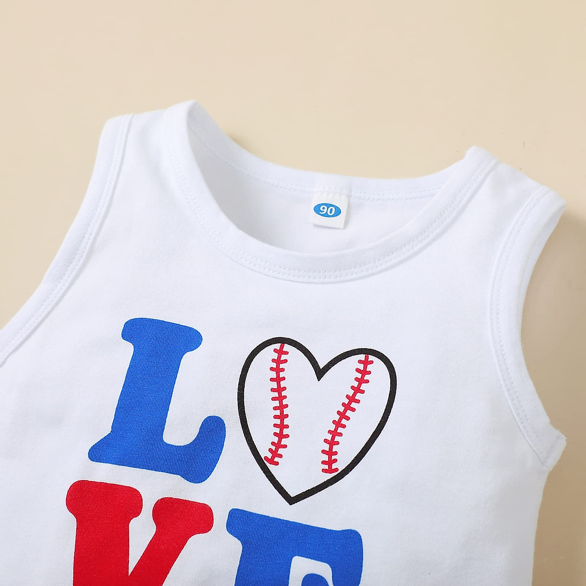 LYSMuch Toddler Baby Girls Shorts Outfits Love Baseball Print Vest T-Shirt Tops Tassel Pants Summer Clothes Set（18-24 Months,Red White Blue