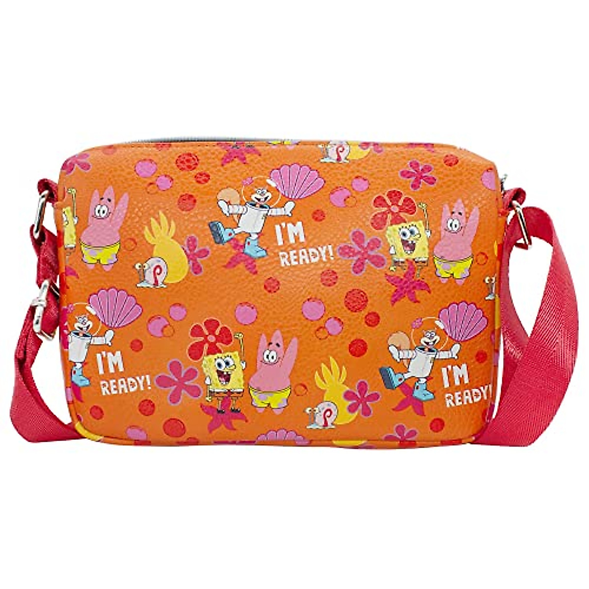 Buckle Down Nickelodeon Bag, Cross Body, Rectangle, Spongebob and Friends Im Ready Flowers and Bubbles, Orange, Vegan Leather, Nick 90's Rewind