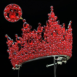 Red Crowns for Women Large Crystal Tiaras Tall Pageant Crowns Rhinestone Royal Queen Headband Princess Quince Headpieces for Wedding Birthday Prom Costume Cosplay Celebration