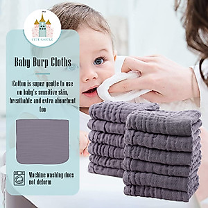 Cute Castle 12 Pack Muslin Burp Cloths for Baby - Ultra-Soft 100% Cotton Baby Washcloths - Large 20'' by 10'' Super Absorbent Milk Spit Up Rags - Burpy Cloths for Unisex, Boy, Girl - Grey