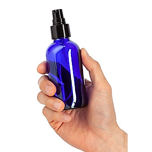 JUVITUS 4 oz / 120 ml Cobalt Blue Glass Boston Round Bottle with Black Treatment Pump (6 Pack) + Funnel