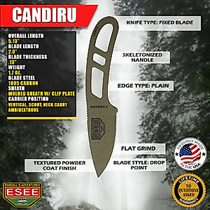 ESEE Authentic Candiru Tactical Survival Knife - Molded Sheath Belt Clip Plate (Dark Earth Blade, Black Molded Sheath)