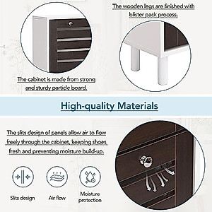 Narrow Shoe Cabinet with 3 Flip Drawers for 24 Pairs Shoes, Natural Wood Top Entryway Organizer with 3 Hooks, Free Standing Shoe Rack with Adjustable Panel for Hallway, 31.5''x9.4''x47.6'',White&Brown