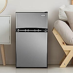 West Bend WBRT31S Mini Fridge for Home Office or Dorm, with Automatic Defrost and Adjustable Temperature, 3.1 Cubic Feet, Metallic