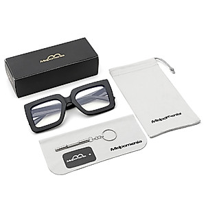 Melpomenia Oversized Blue Light Glasses for Women Fashion Big Frame Glasses Non-Prescription Eyewear(Black)