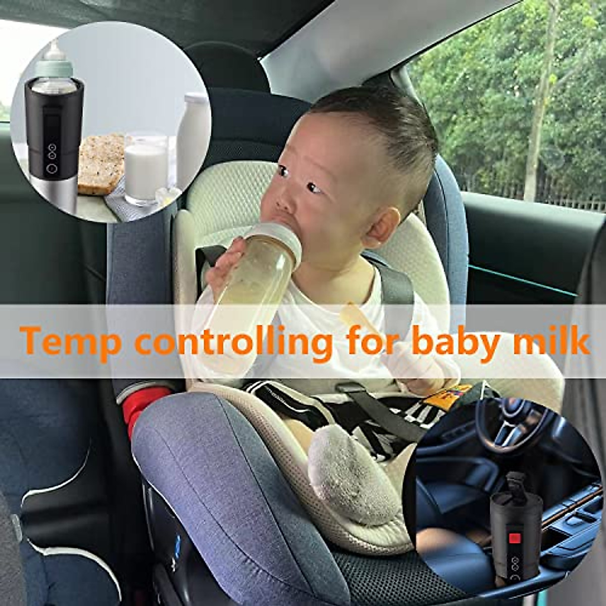 Smart Temperature Control Travel Coffee Mug GEEZO Electric Heated Travel Mug 12V Stainless Steel Tumbler Smart Heating Car Cup Keep Milk Warm LCD Display Easily Washing Safe for use