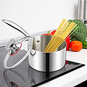 LIANYU 2QT Saucepan with Lid, Triply 18/10 Stainless Steel Sauce Pan with Stay-cool Handle, 2 Quart Induction Saucepan Pot for Cooking Pasta Soup, Small Saucepan with Thick Bottom, Dishwasher Safe