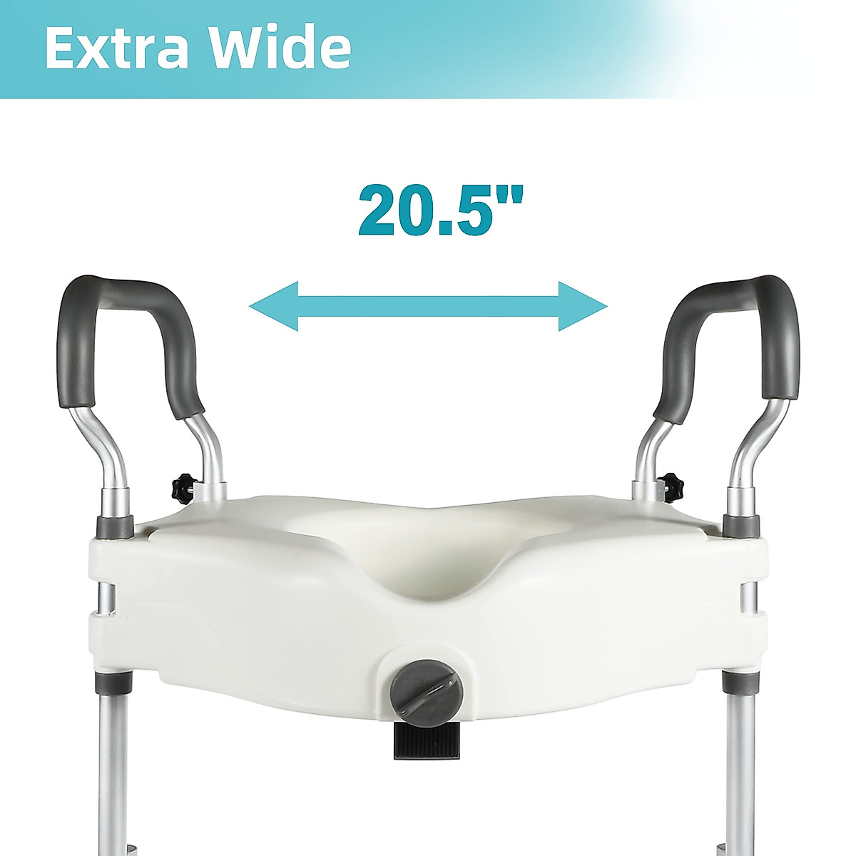 Raised Toilet Seat, Extra Wide Raised Toilet Seat with Handles, 5 Inch Elevated Toilet Seat Riser with Adjustable Legs for Elongated or Standard Commode Heavy Duty Bathroom Assist Safety Frame