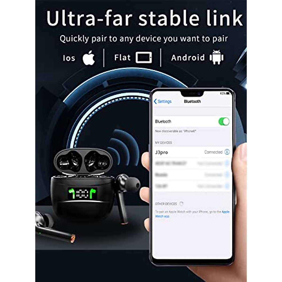 True Wireless Earbuds Bluetoth 5.2 in-Ear Headphones with Led Display Charging Case 40H Cyclic Playtime IPX5 Waterproof Deep Bass Earphones with Microphone in-Ear Stereo Headphones for Work,Sport