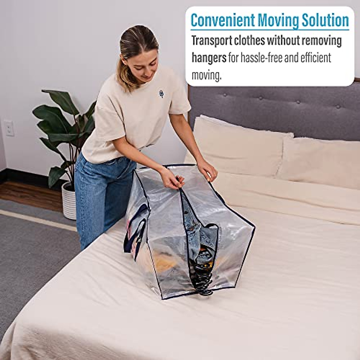 VENO 8 Pack Heavy Duty Extra Large Clear Storage Bag, Moving Bag, Clothes Organizer, for Blanket, Comforter, Bedroom Closet, Dorm Room Essentials, Moving Supplies, Storage Tote, Reusable and Sustainable (Clear - Set of 8)