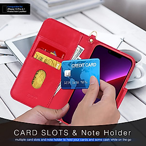 FYY Compatible with iPhone 13 Pro Case, [Kickstand Feature] Luxury PU Leather Wallet Case Flip Folio Cover with [Card Slots] and [Note Pockets] Case for iPhone 13 Pro 5G 6.1" Red