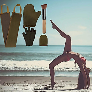 5 Piece Self Tanning Mitt Applicator Set with Self Tan Glove Tanning Back Lotion Applicator Tanning Brush Tan Face Mitt Exfoliating Glove, for Self Sunless Tanning Tan (bronze)