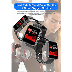 CHOKOVIE Smart Watch, Fitness Tracker with Heart Rate Monitor, Blood Oxygen Meter, Body Temperature Thermometer, Sleep Tracking, IP67 Waterproof, Step Counter Running Watch for Men Women, Black