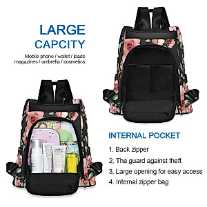 ALAZA Rose Flowers Floral Black Backpack Purse with Adjustable Straps