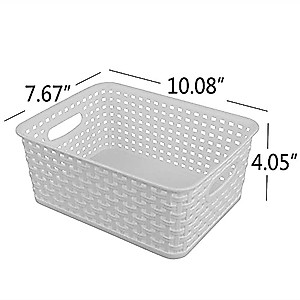 EudokkyNA Plastic Weave Storage Basket, Small Baskets Set of 6, White