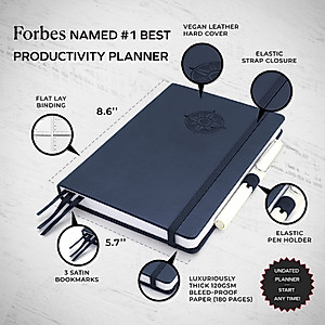 Smart Planner Pro – Undated Daily Planner – Small A5 – Achieve Goals & Increase Productivity – Weekly, Monthly, Work Sections, Organizer Diary with Back Pocket, 3 Satin Bookmarks & Pen Holder