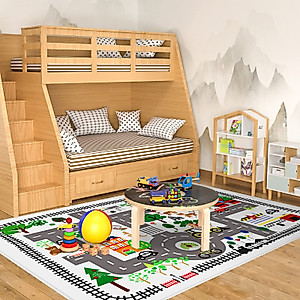 LTKOUGFAM Kids Rug City Life Playmat Play Carpet for Playing Cars Toy, Kids Baby Play Mat for Floor, Educational Road Traffic Floor Area Rug, Kids Rugs for Playroom Room Bedroom (78.7X 59 Inch)
