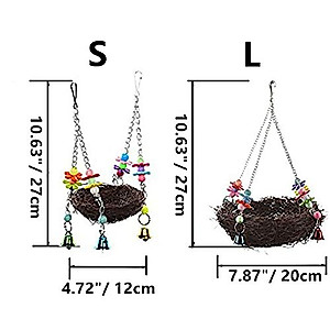 Bird Swing Nest Chew Toy with Bells Natural Rattan for Small Medium Parrots Parakeet Cockatiel Cockatoo African Grey Canary Conure Finch Lovebird Cage Accessories (S)