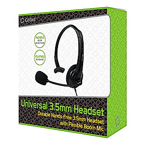 Cellet Wired Hands Free Headphones with 3.5mm Jack, Compatible to Computer Cellphone Headphone PC Skype Webinar Smart Phone Call Center Use Hands Free for delivery Man Truck Driver
