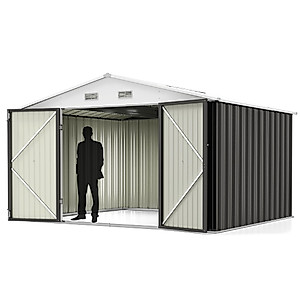 Greesum Outdoor Storage Shed 10FT x 8FT, Steel Utility Tool Shed Storage House with Door & Lock, Metal Sheds Outdoor Storage for Backyard Garden Patio Lawn, Gray