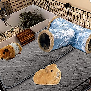 LeerKing Guinea Pig Tunnel 3 Way, Small Animal Hideout Toy Washable Canvas Fleece Tube Play Tunnel for Rats Ferret Bunny Gerbil Sugar Glider Chinchilla , Blue