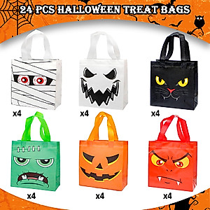 Hpscdyo 24 Pcs Halloween Treat Bags, 6 Cute Halloween Patterns Laminated Non-Woven Candy Tote Gift Bags with Handle for Kids' Halloween Trick or Treat Party Favor Supply