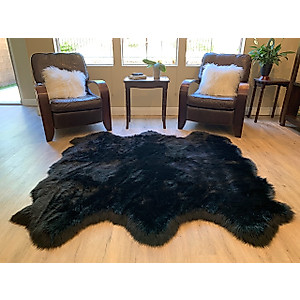 LAMBZY Faux Sheepskin Super Soft Hypoallergenic Silky Shag Rug for Living Room, Kids Room, Sofa (Sexto 6 Pelts 6'x6', Black)