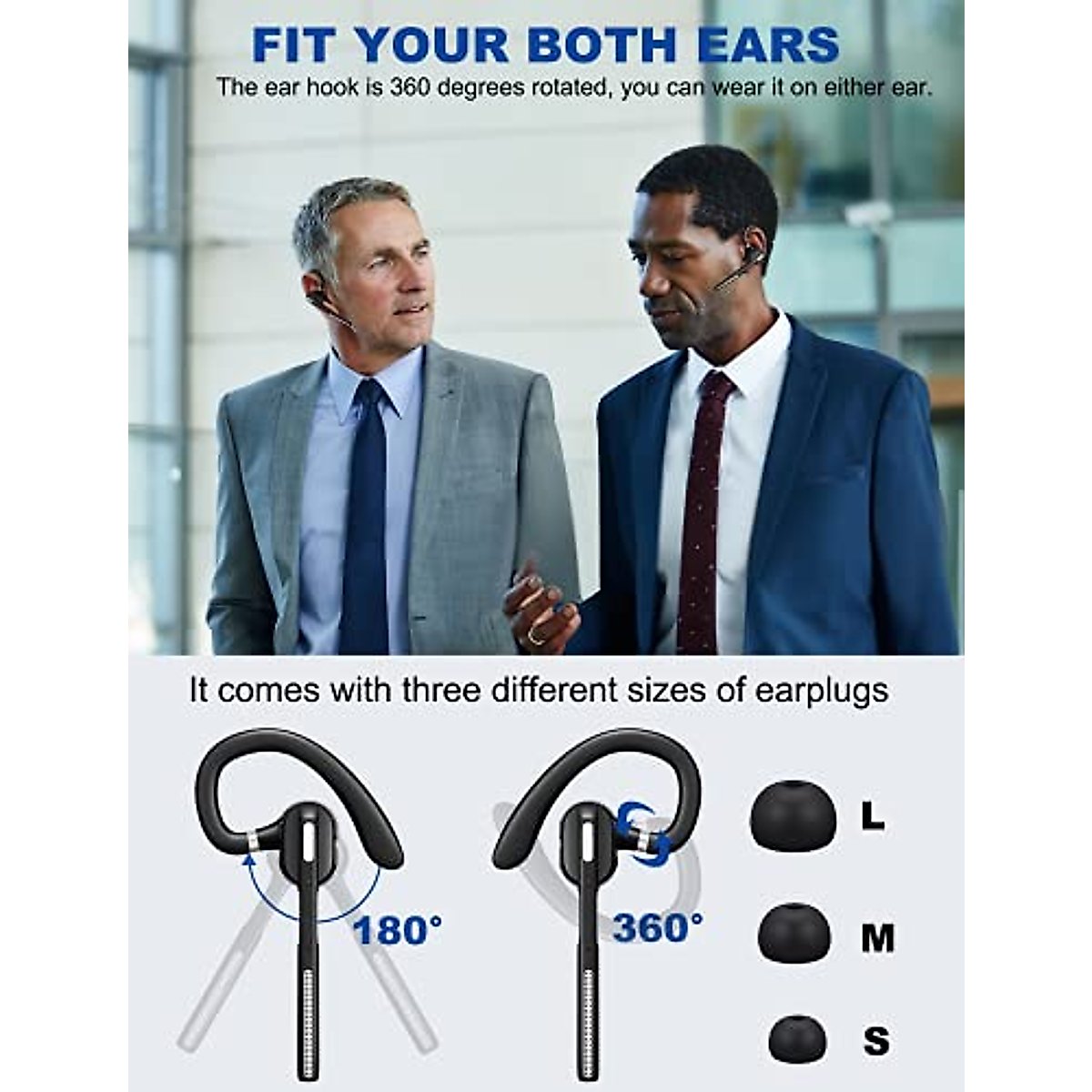 DECHOYECHO Bluetooth Headset V5.1, Wireless Headset with Battery Display Charging Case, Bluetooth Earpiece with Noise Canceling Mic for Driving, Office, Business, Compatible with Cell Phone and PC