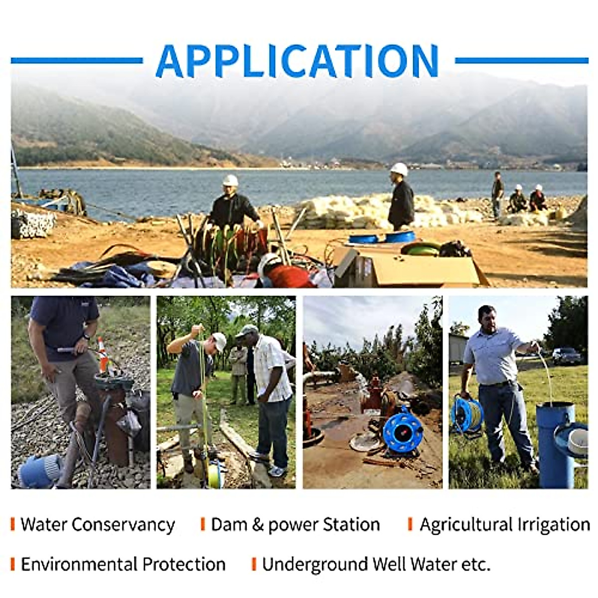 Water Level Meter Water Depth Gauge Water Level Gauge with Fixed Probe and Steel Tape for Water Well Measurement (100m)